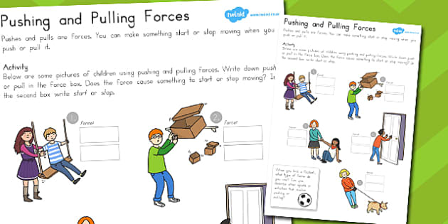 Pushing and Pulling Forces Worksheet (teacher made)