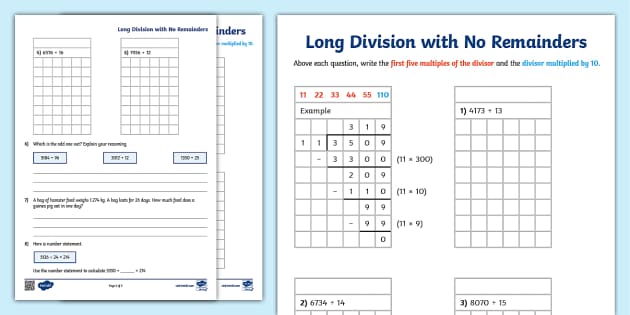 * NEW * Long Division with No Remainders Activity Sheets