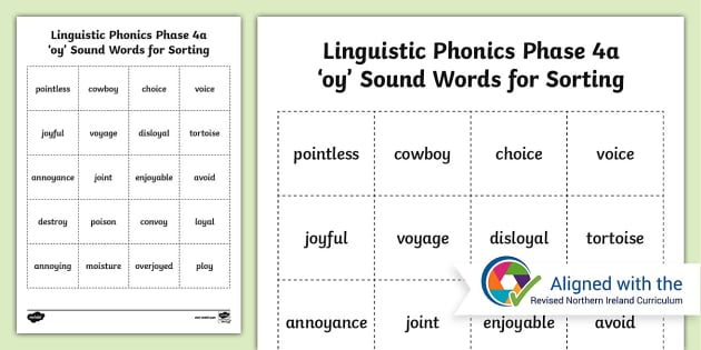 NI Linguistic Phonics 4a 'oy' Sound Words for Sorting Sheet