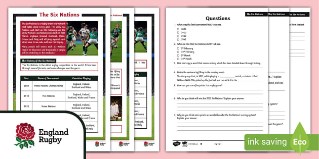 FREE! - KS2 Six Nations Reading Comprehension | England Rugby