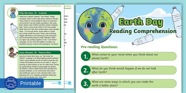 Earth Day Reading Comprehension [Kids; A2-B1] (teacher made)