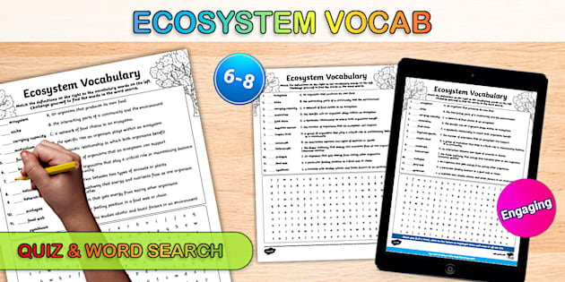 Ecosystem Vocabulary Matching and Word Search 6th-8th Grade