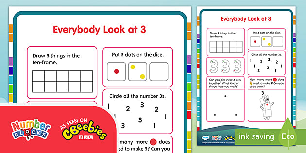 👉 Numberblocks: Everybody Look at Three Worksheet