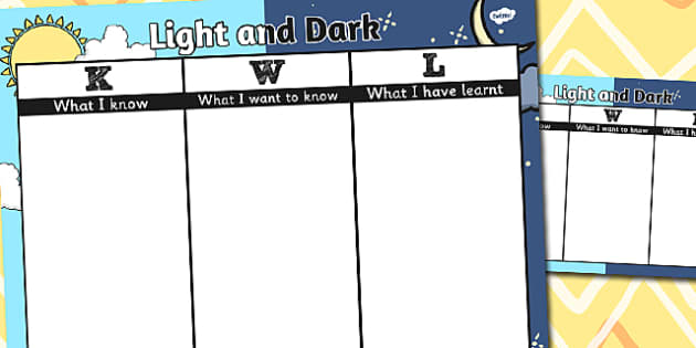 Light and Dark Topic KWL Grid (ティーチャーメイド)