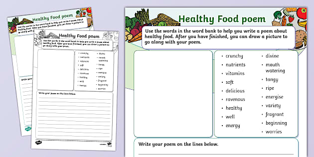 Healthy Food Poem Writing Template - Twinkl