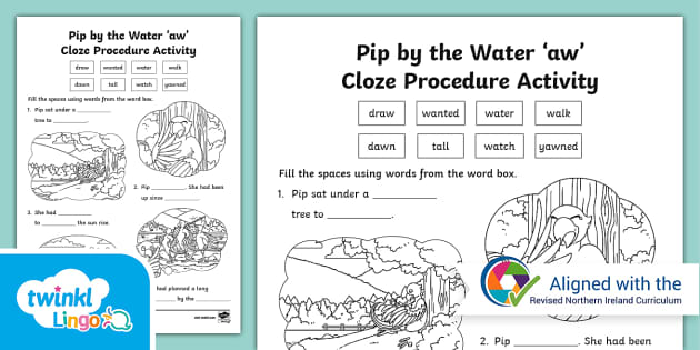 Pip by the Water 'aw' Cloze Procedure Activity - Twinkl