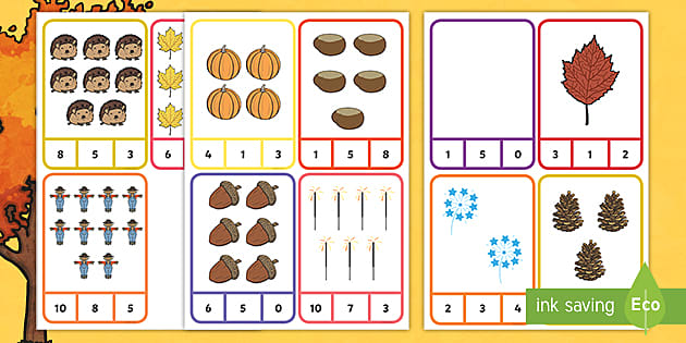 Autumn-Themed Number Recognition To 10 Peg Activity