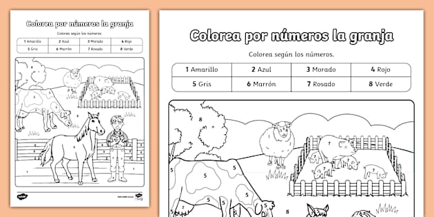 Actividad de Colorear por Números de Granja