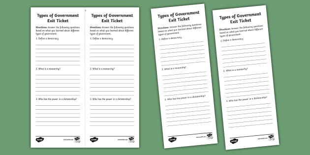 Types of Government Exit Ticket for 6th-8th Grade - Twinkl