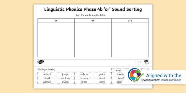 'or' Sound Sorting Activity Linguistic Phonics Phase 4b