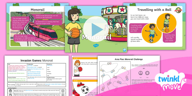 👉 Twinkl Move PE - Y1 Invasion Games Lesson 3 - Monorail