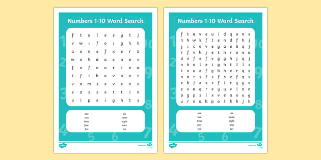 Numbers 1 10 Word Search