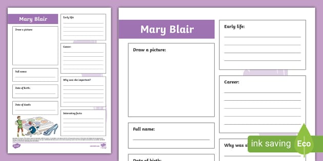 Mary Blair Fact File Template (l'enseignant a fait) - Twinkl