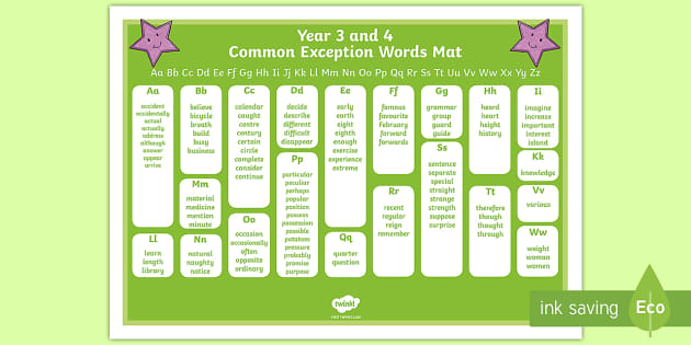 * NEW * Common Exception Words Year 3 and 4 Alphabet Word Mat - Vocabulary