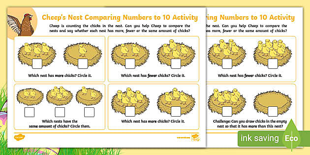  Cheep s Nests Comparing Numbers To 10 Worksheets
