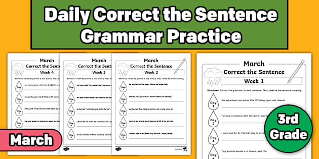 Third Grade March Daily Correct the Sentence Grammar