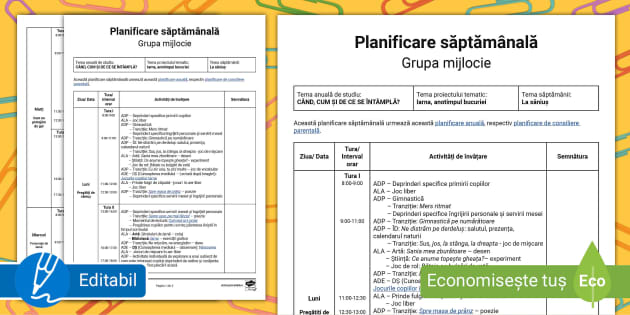 FREE! - La săniuș – Model de planificare săptămânală grupa mijlocie