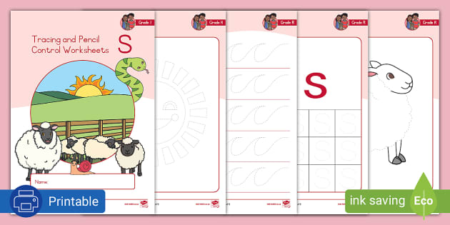 Gr. R Phonics: Letter S Tracing and Pencil Control Worksheets