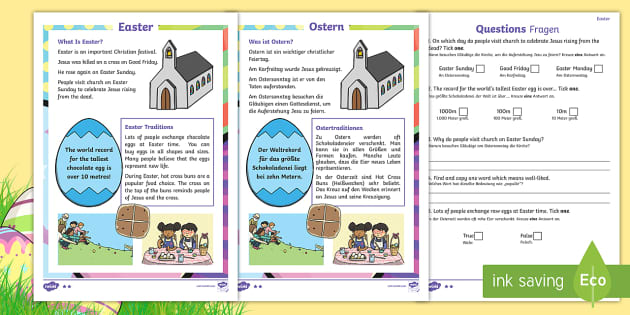 Easter Reading Comprehension Activity | English/German