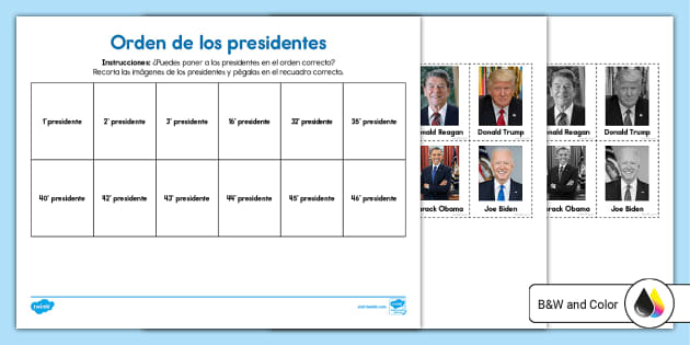 Actividad de recorta y pega: Orden de los presidentes