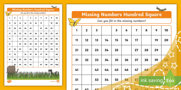 👉 Animal-Themed Missing Numbers 100 Square Activity KS1