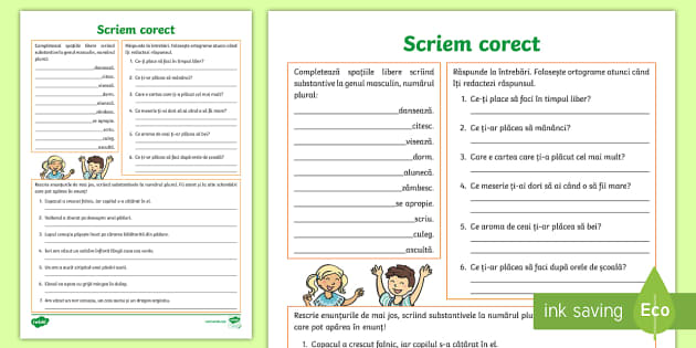 Exersăm scrierea corectă Fișă de lucru - scriem corect, exersăm