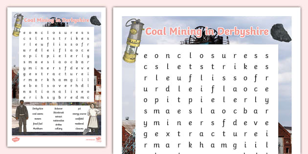 Coal Mining in Derbyshire Word Search - KS2 (teacher made)
