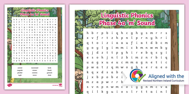 NI Linguistic Phonics Phase 4a 'm' Word Search - Twinkl