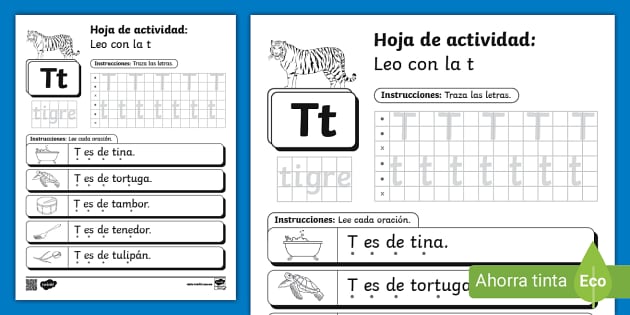 Hoja de actividad: Leo con la t (teacher made) - Twinkl