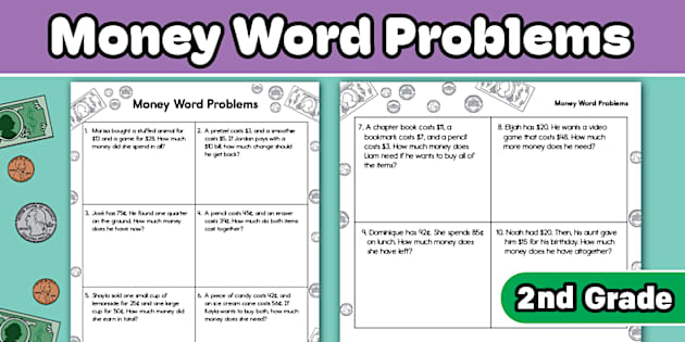 Second Grade Money Word Problems: Addition and Subtraction