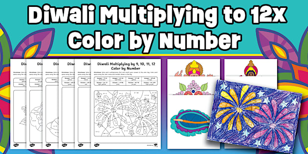 Diwali Multiplication Facts to 12x Color by Number Worksheets for 3rd ...