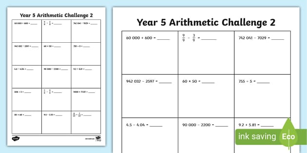 👉 Year 5 Arithmetic Challenge 2 (creat de profesori)