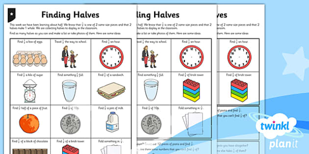 PlanIt Maths Y1 Fractions Finding Halves Differentiated Home Learning