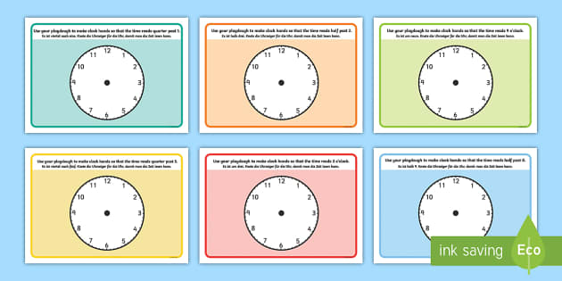 O'Clock, Half Past and Quarter Past Time Playdough Mats English/German ...
