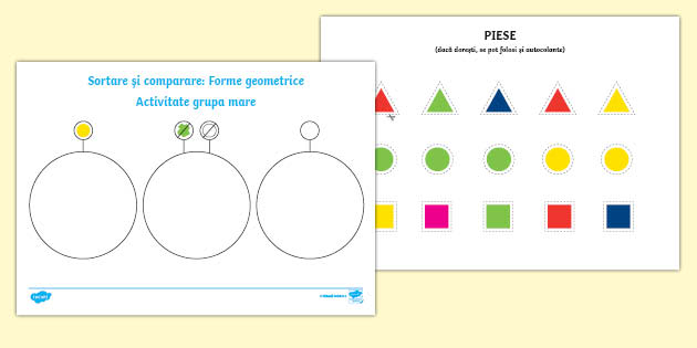 Sortare și comparare: Forme geometrice – Activitate grupa mare