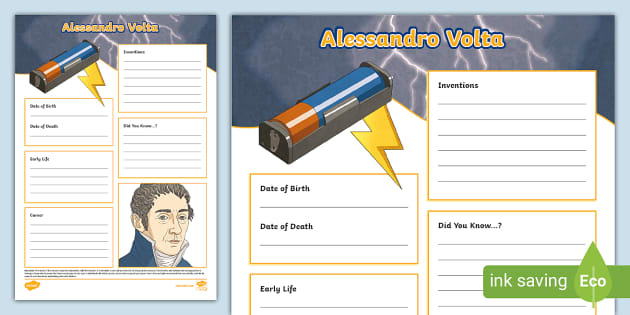 * NEW * Alessandro Volta Fact File Template - Twinkl