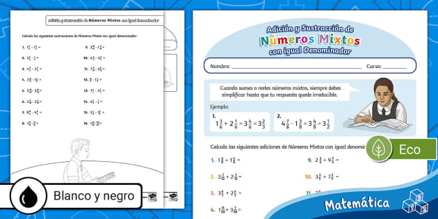 Guía Número Mixto Fracciones Impropias Suma Resta Adición