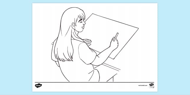 Girl Designer at Work Colouring | Colouring Sheet - Twinkl