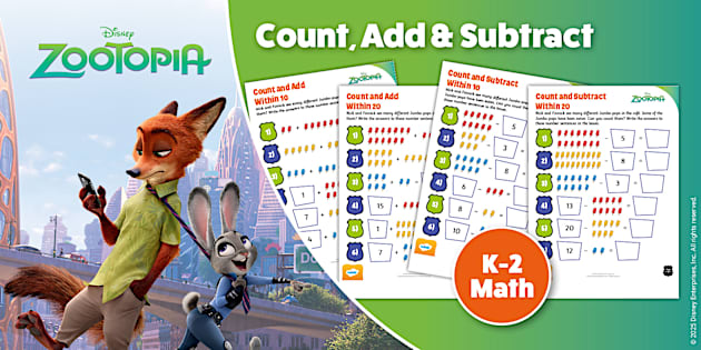 Zootopia: Count, Add, and Subtract Within 10 and 20 Math