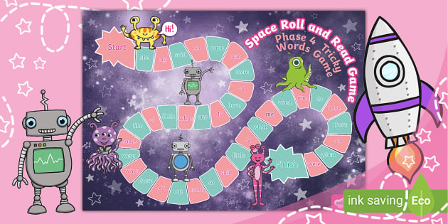 Space-Themed Roll and Read: Phase 4 Tricky Words Gamev