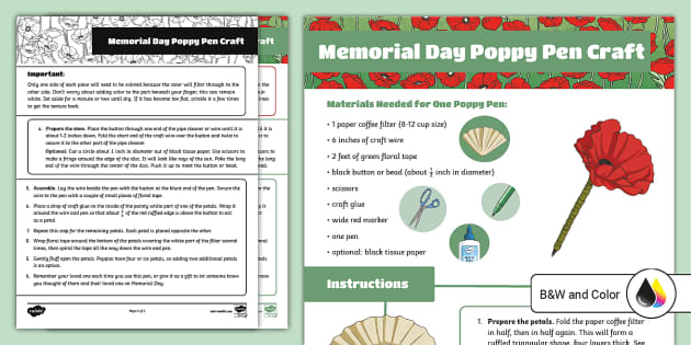 Memorial Day Poppy Pen Craft (teacher made)
