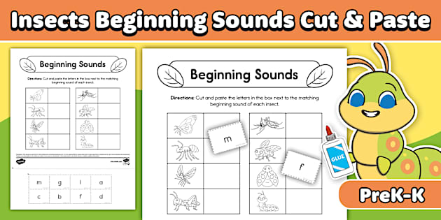 Insects Beginning Sounds Cut and Paste Worksheet