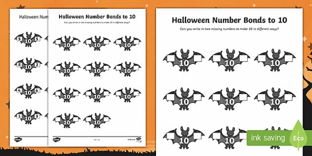 Halloween Themed Number bonds to 10 Worksheet / Worksheet