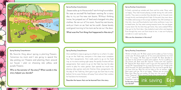 Spring Reading Comprehension Worksheet Cards Activities Spring Reading Comprehension Worksheet Cards Activities