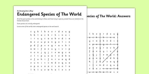 Endangered Species of the World Worksheet - Twinkl