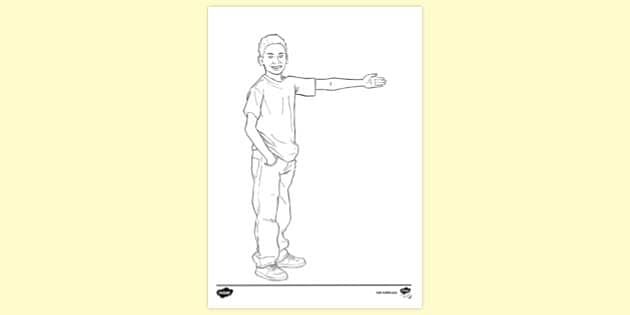 FREE! - Boy with Arm Stretched Out Colouring Sheet - Twinkl