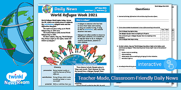 News Story for Children 7-9: World Refugee Week 2021