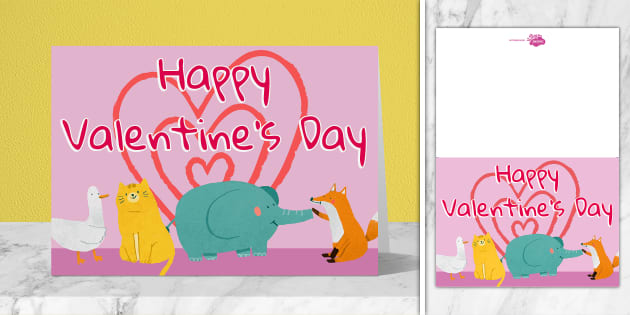 Cute Valentine's Day Animals Greetings Card | Twinkl Party