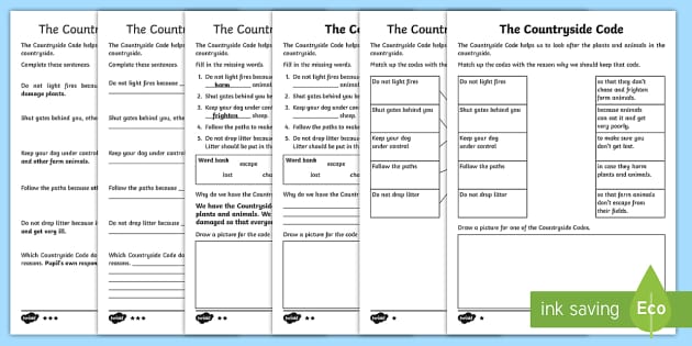 The Countryside Code Rule Worksheets | Primary Resource