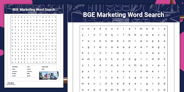 BGE Marketing Word Search (teacher made) - Twinkl